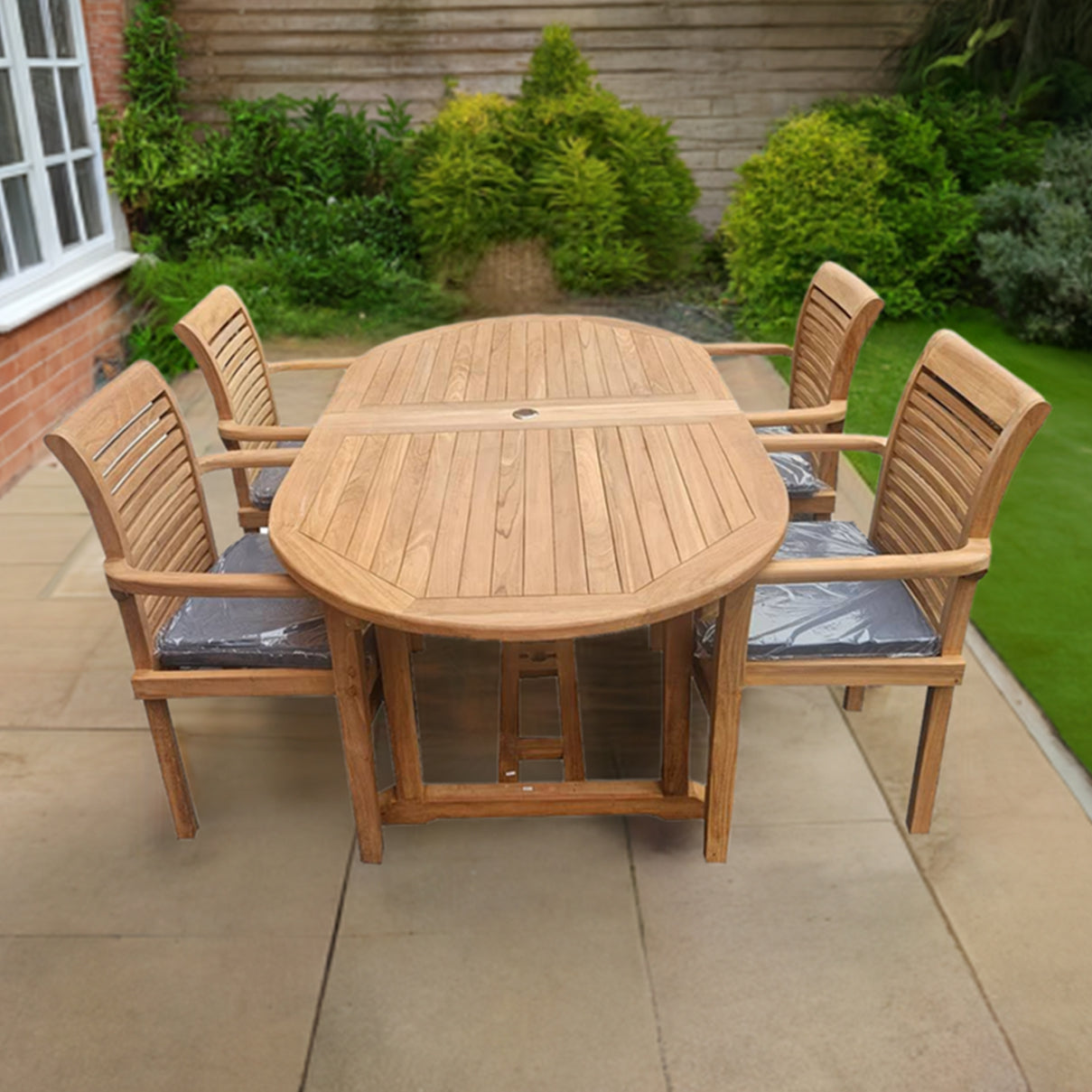Heritage Teak Wood Outdoor Dining Set | 4 Seater | With Weatherproof C