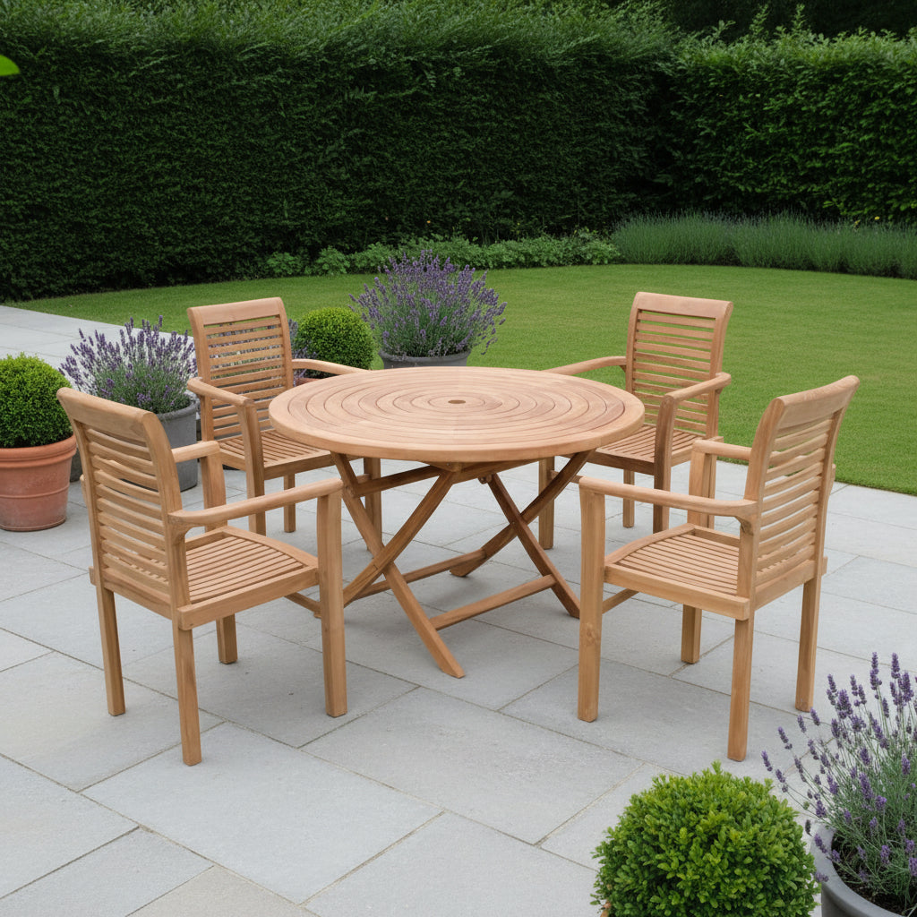 Cotswold Teak Wood Outdoor Dining Set | 4 Seater | With Weatherproof C